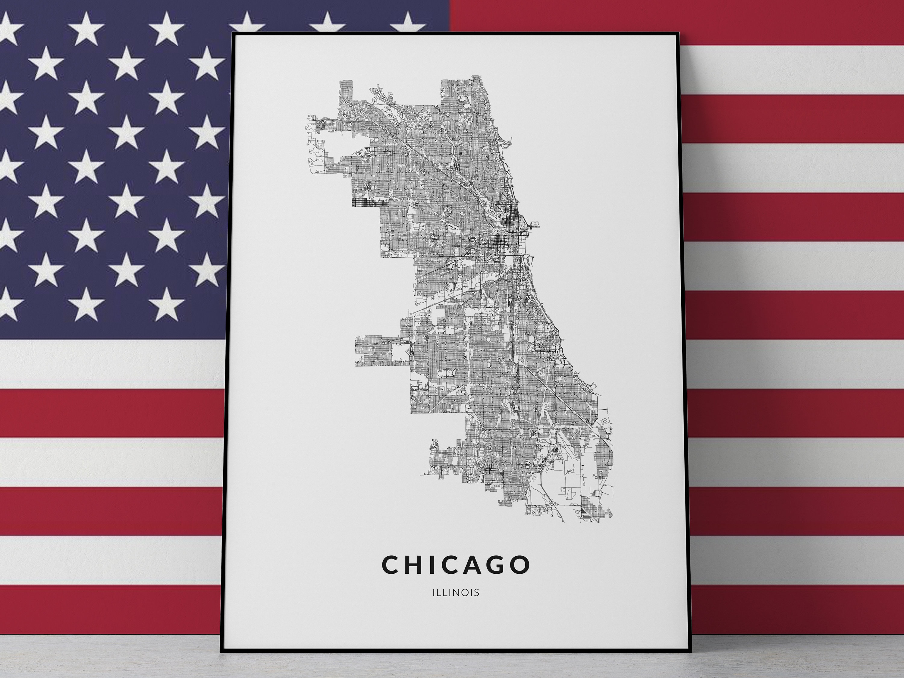 Chicago Map Chicago Print Chicago Poster Chicago Illinois - Etsy