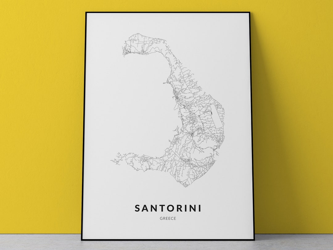 Santorini Greece Map Print, Σαντορίνη Θήρα Thera Thira Street Road Map ...