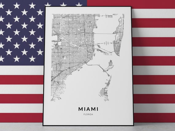 Miami Map Miami Print Miami Art Miami Poster Miami Wall | Etsy