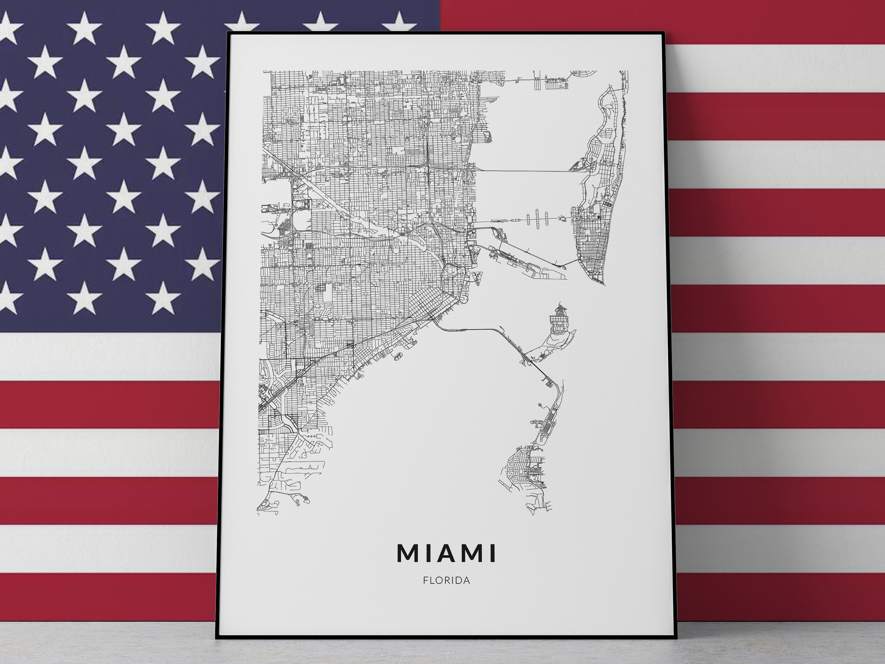 Miami Map Miami Print Miami Art Miami Poster Miami Wall - Etsy