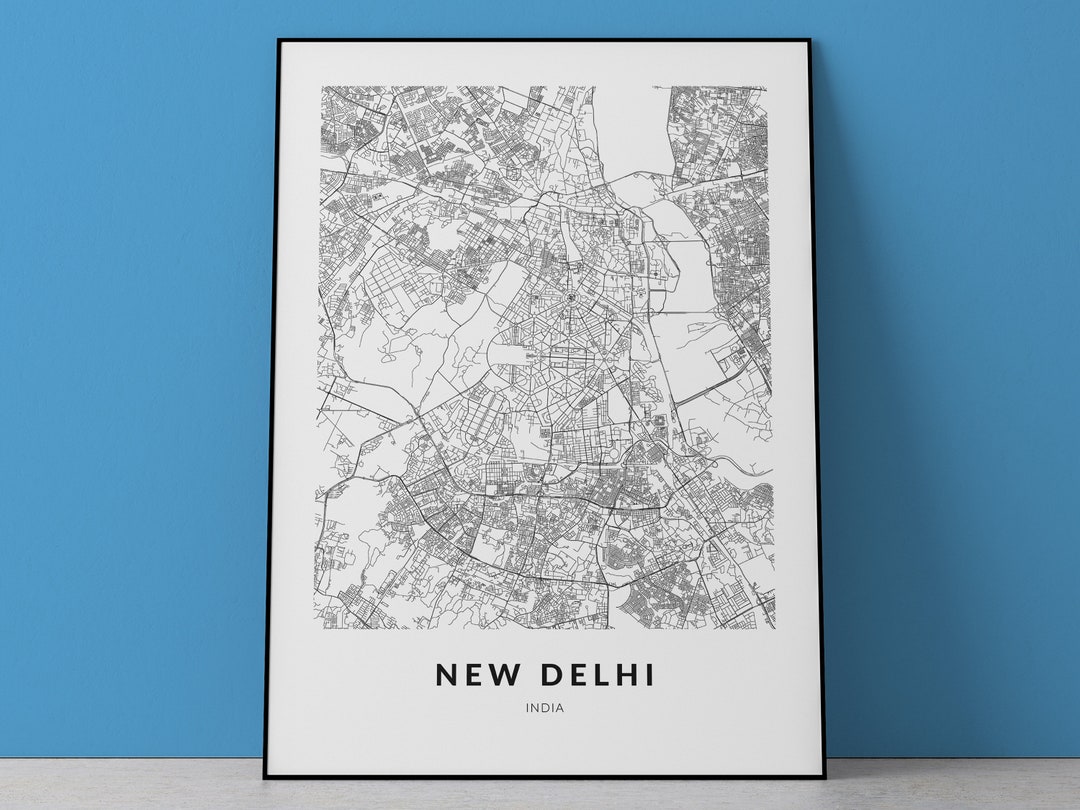 New Delhi Map, New Delhi Poster, New Delhi India, India Travel Map, Map ...
