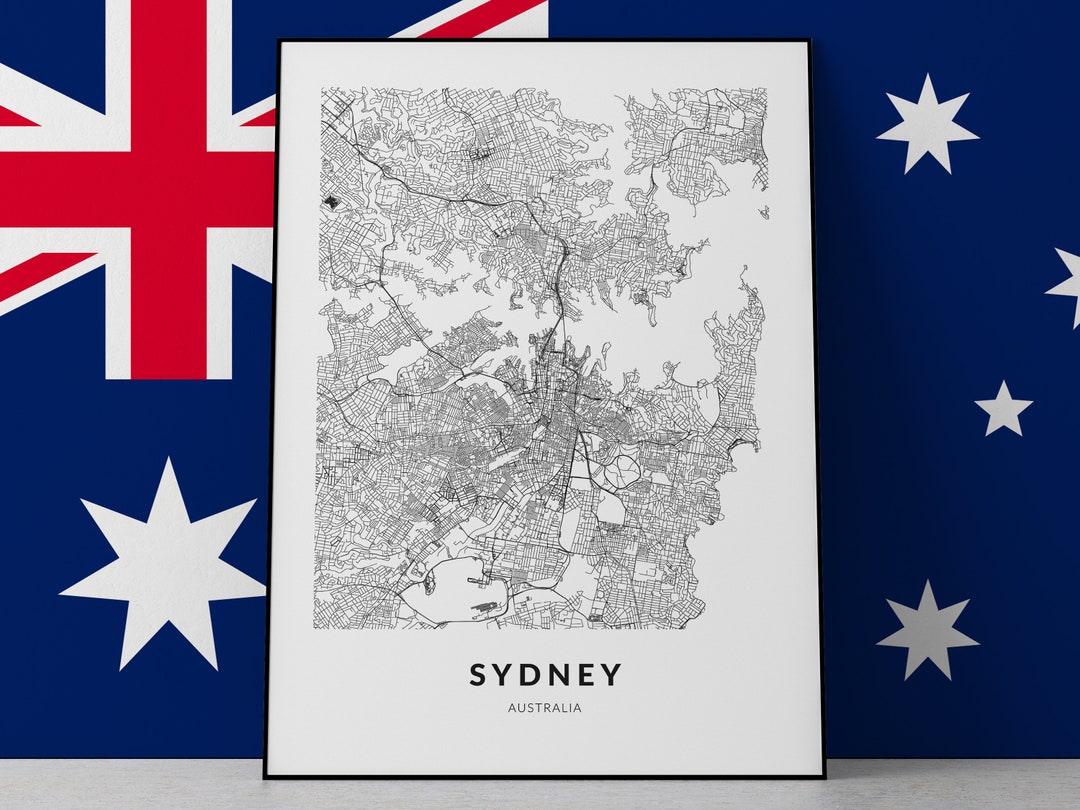 Sydney City Map Art Print: Black and White Australia Map (digital ...