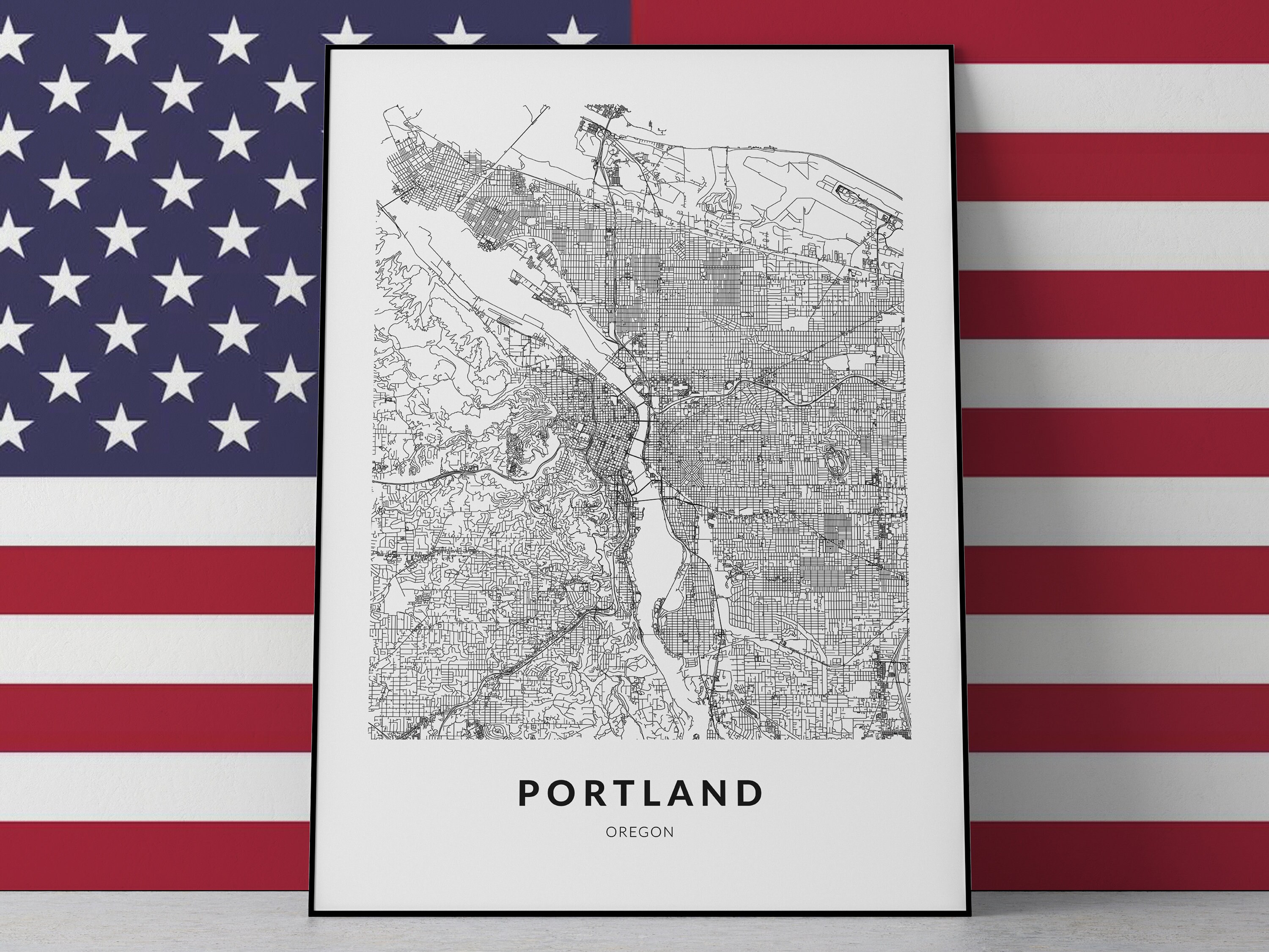 Portland City Map Print, Map Wall Art, Portland Oregon, Oregon Map ...