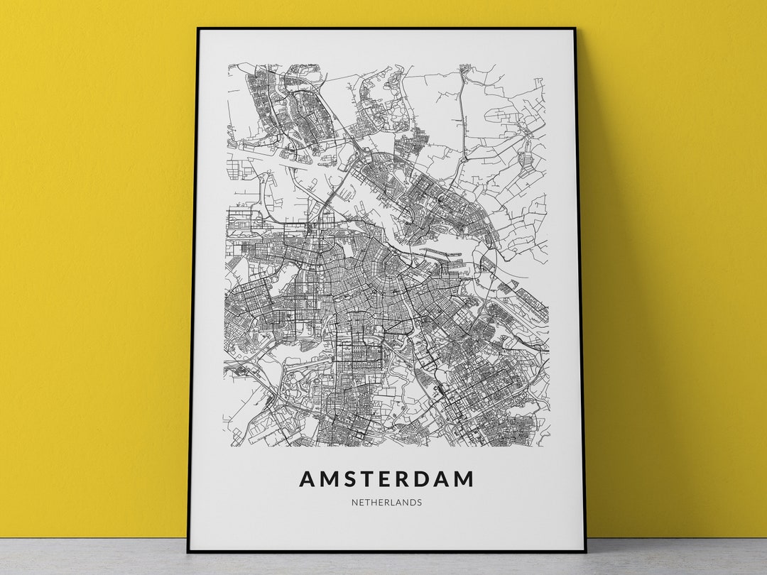 Amsterdam City Map Art: Minimalist Black and White Print (digital ...