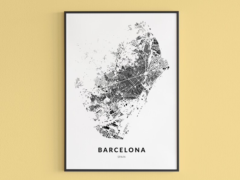 Barcelona Map, Barcelona Buildings Poster, Barcelona Print, Barcelona ...