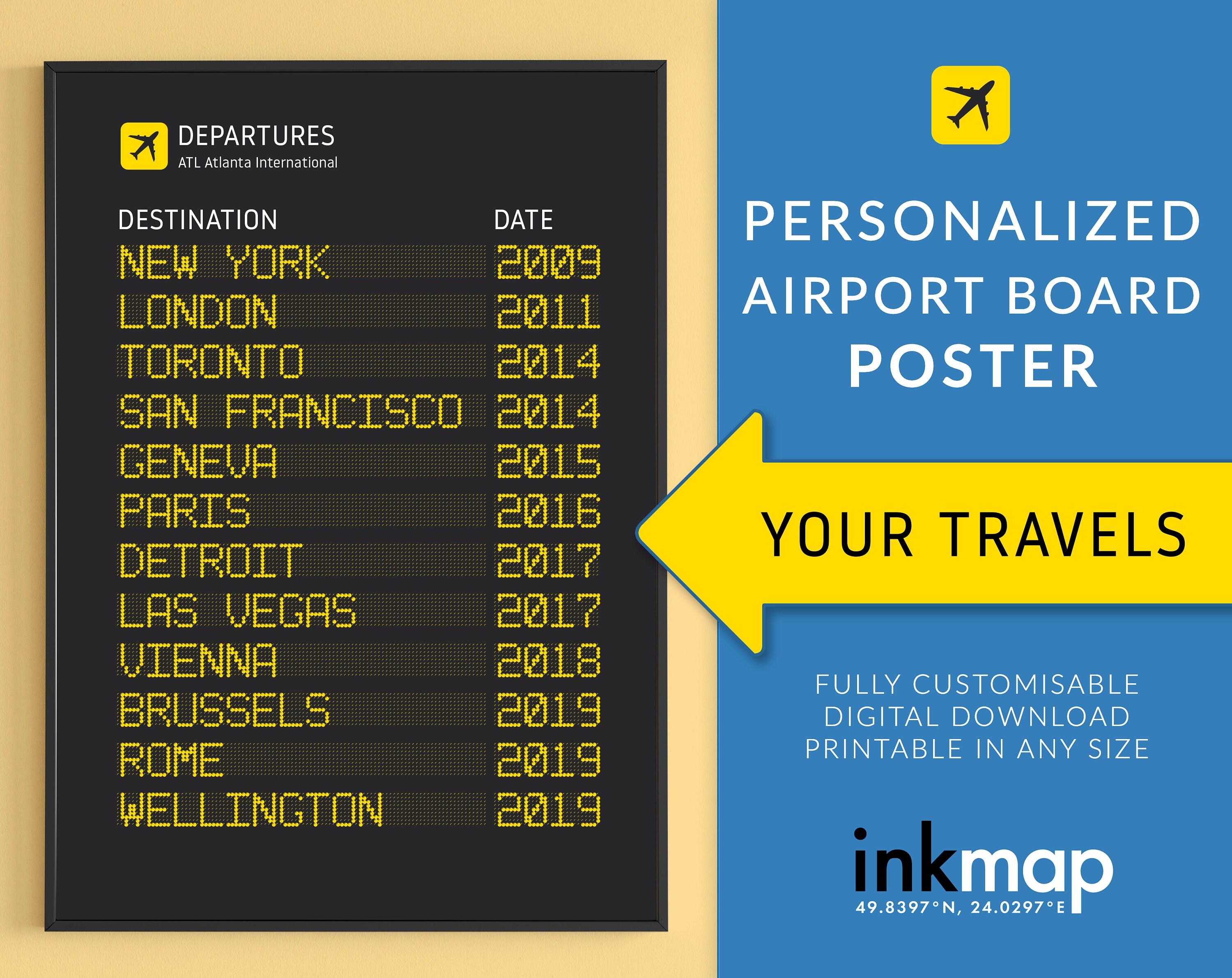 Departure Board, Travel Poster Print, Custom Airport Board ...