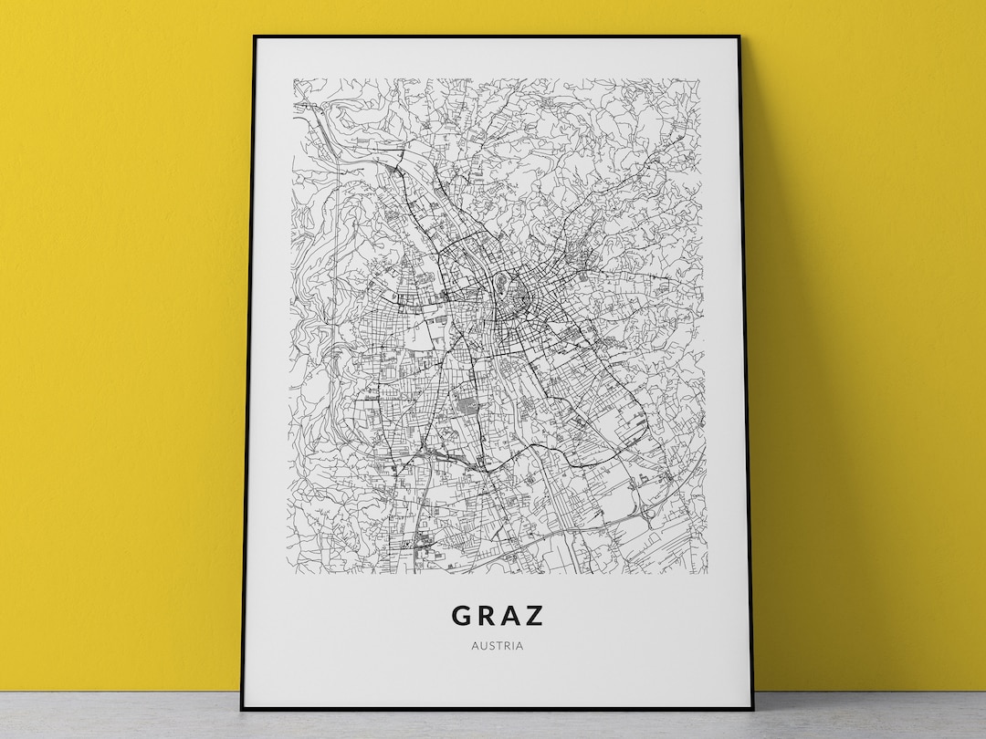 Mapa de Graz, Mapa de Austria, Póster de mapa de Graz, Impresión de ...