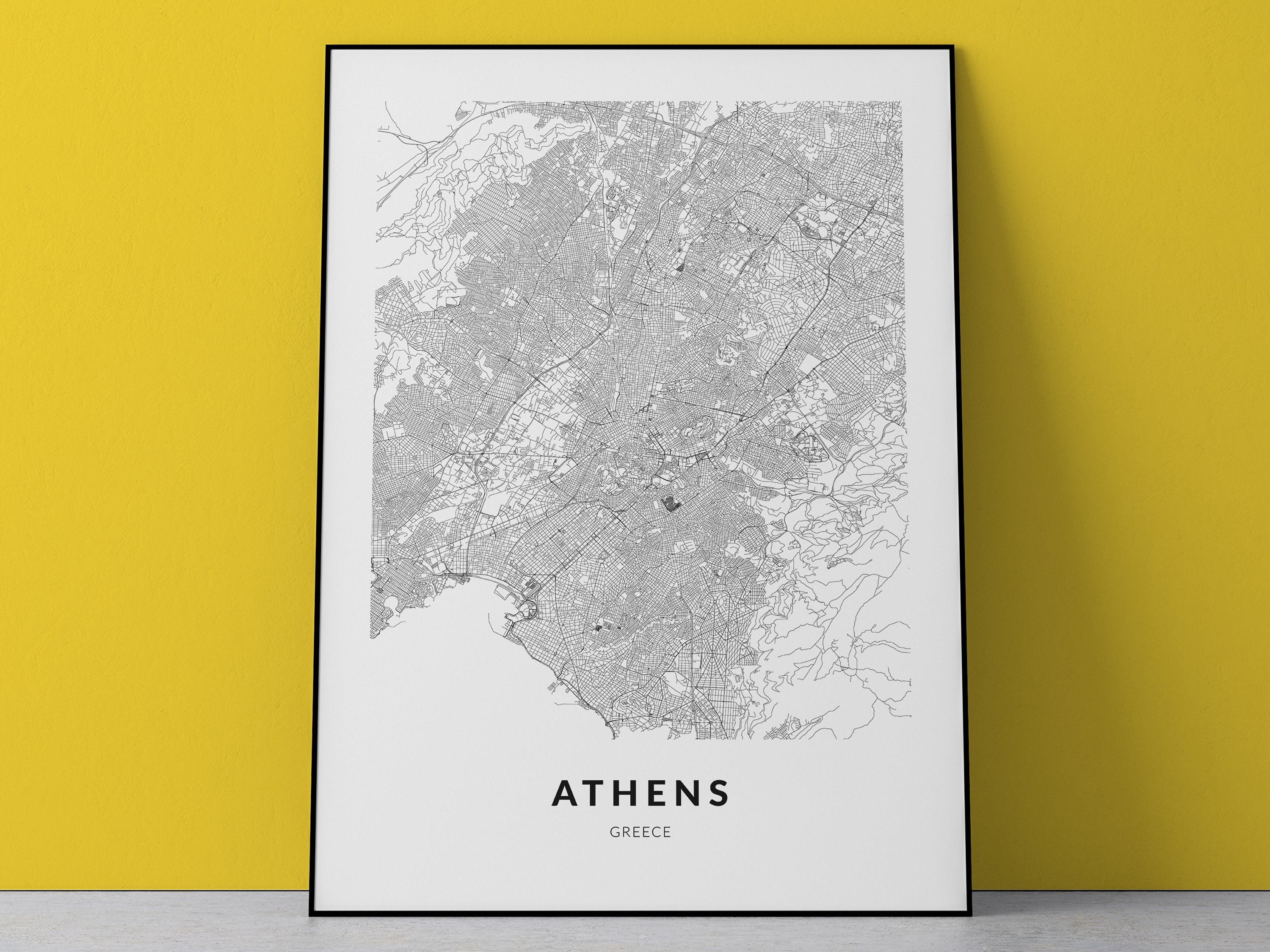 Athens Greece Map Art Print: Cityscape Poster (digital Download) - Etsy