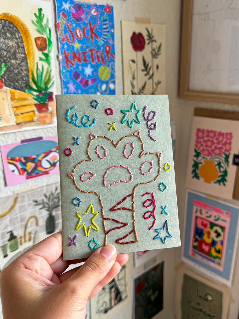 Paw Embroidery Card - Etsy