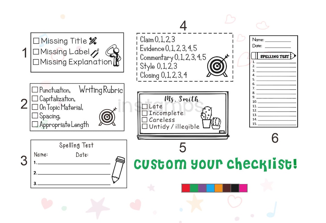 All-custom Checklist Stamps,teacher Stamps,personalized Checklist ...