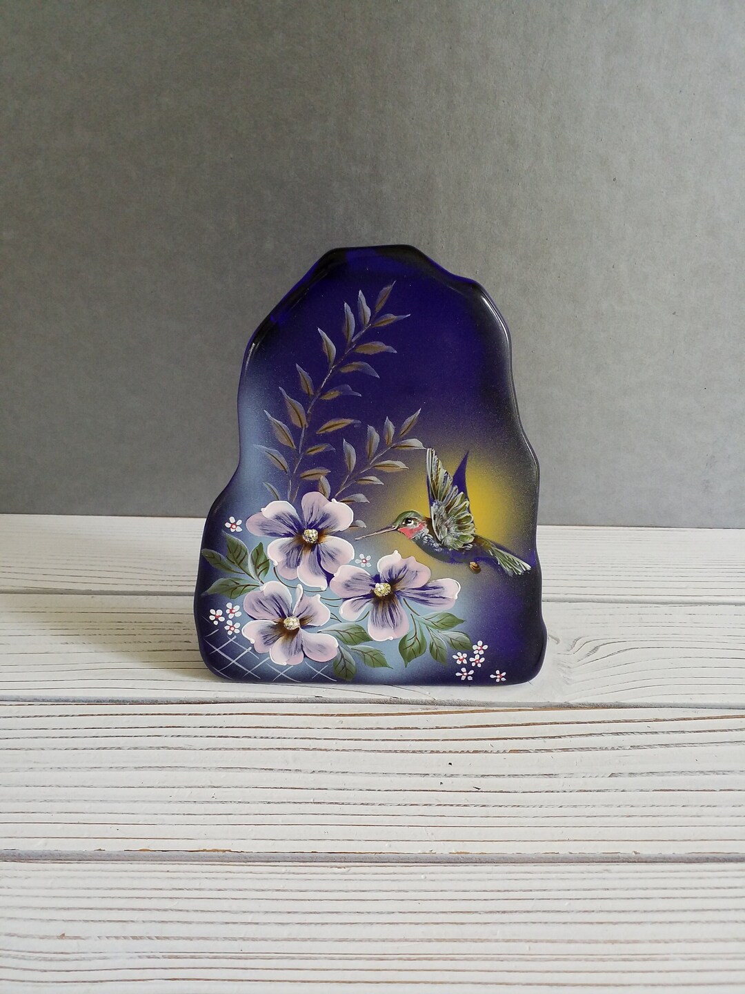 Fenton Paperweight Painted Hummingbird JK Spindler Iceberg Paperweight ...