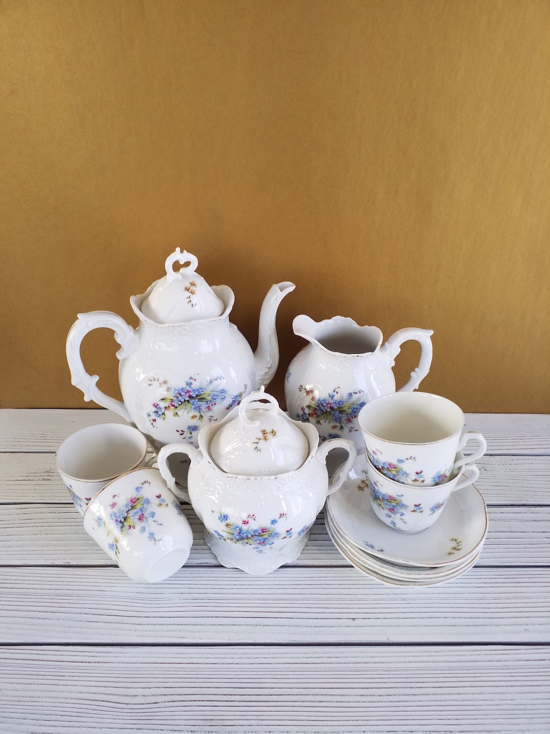 Tea Set Vintage 13 Piece Set Tea Pot China Ceramic - Etsy
