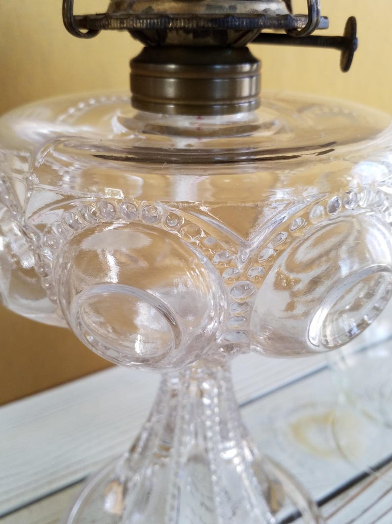 Antique Oil Lamp Clear Glass Findlay Bullseye Diamond Point - Etsy