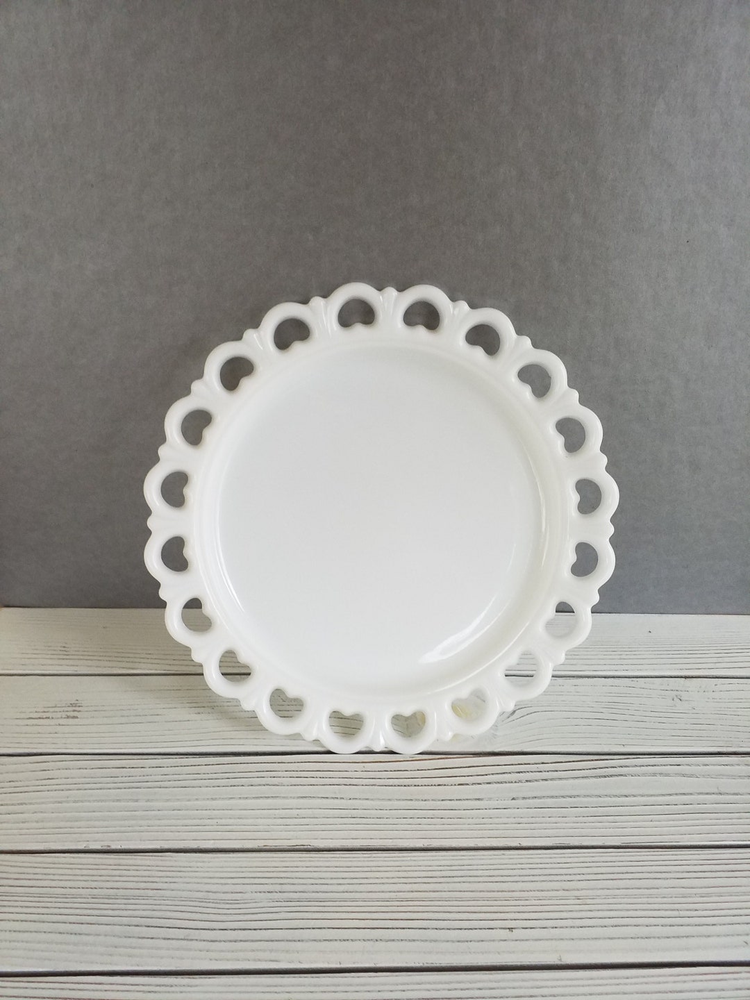 Milk Glass Cake Plate Open Heart Edge Round Vintage - Etsy