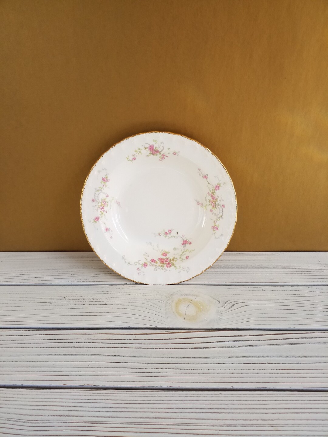 Pope Gosser Jean China Soup Bowl Pink Roses Gold Edge Vintage - Etsy