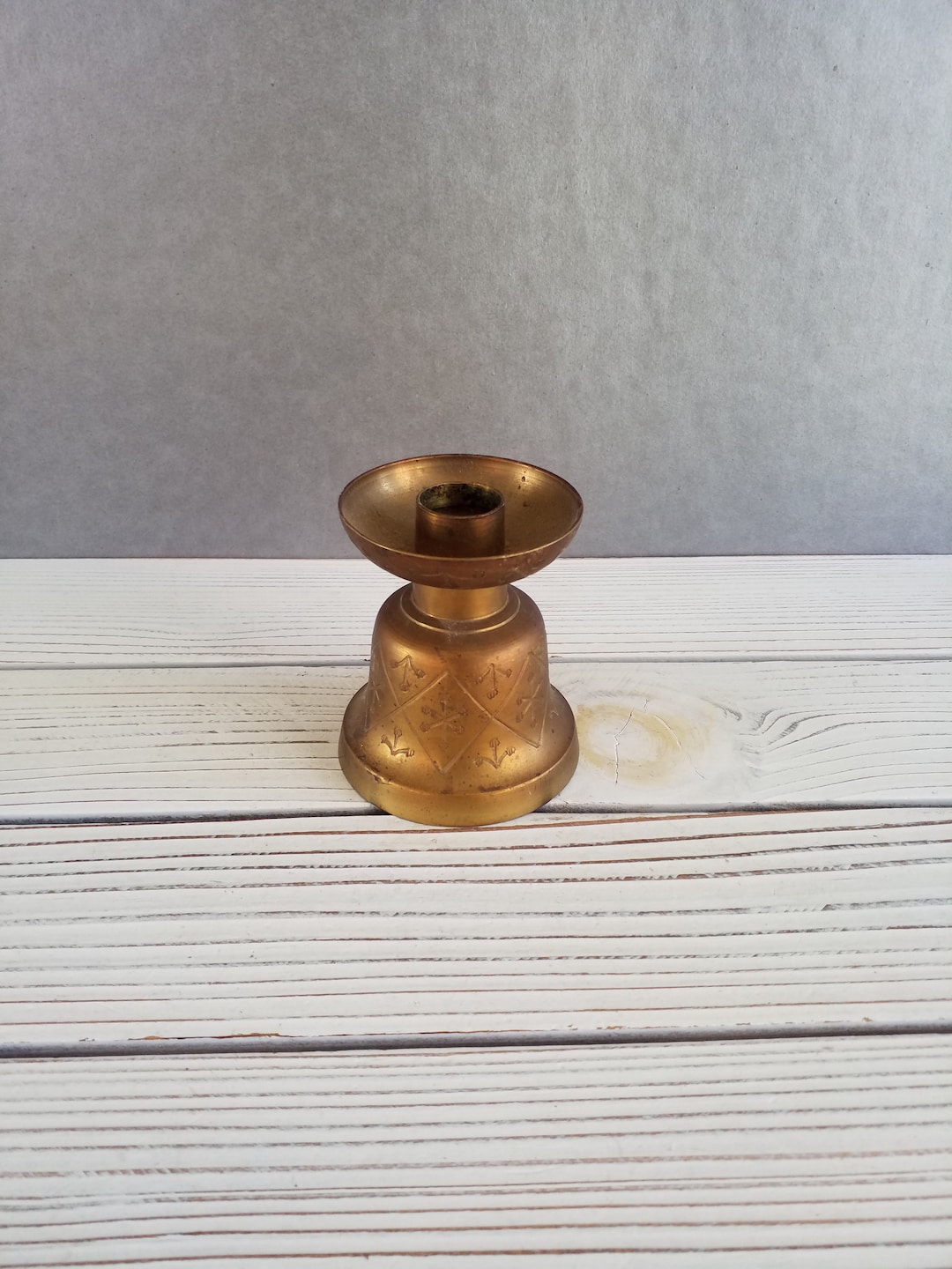 Brass Etched Bell Candlestick Vintage - Etsy