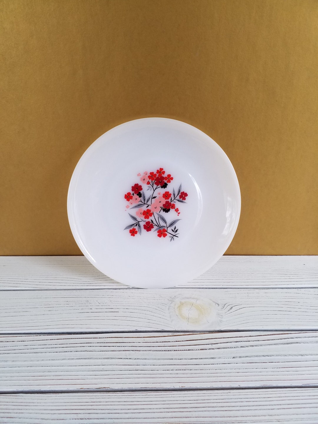 Primrose Fire King Dinner Plate Pink Red Flowers Milk Glass - Etsy