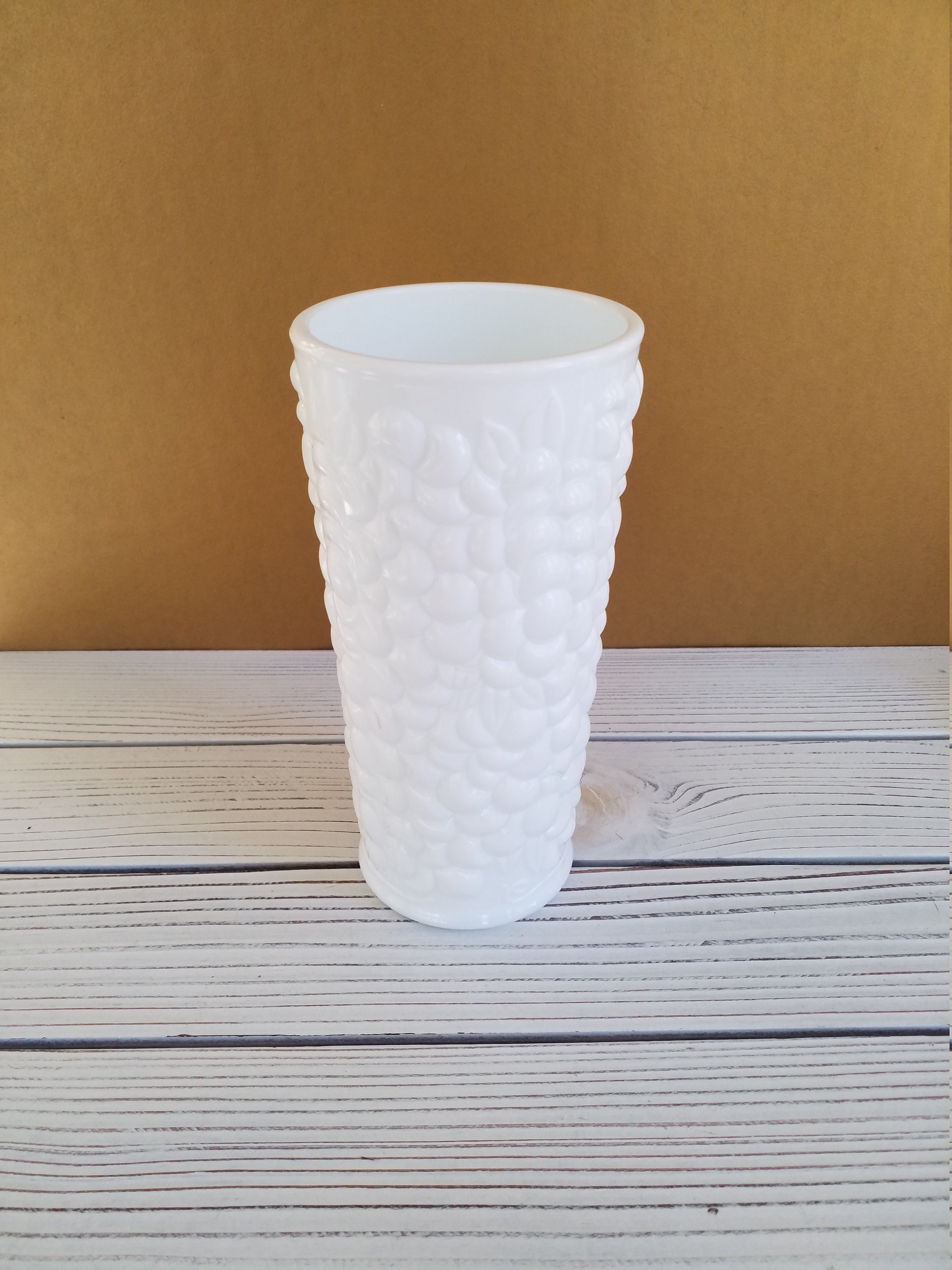 White Milk Glass Vase Bumpy Grapes Vine | Etsy