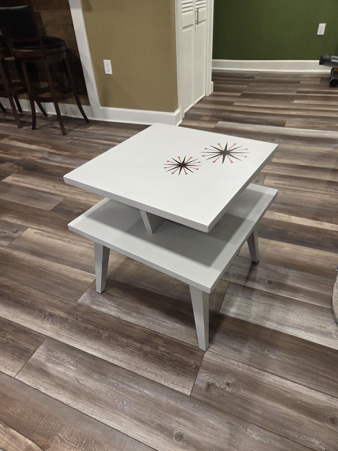Mid Century Starburst Side Table: Hand Painted Two-tiered Coffee Table ...
