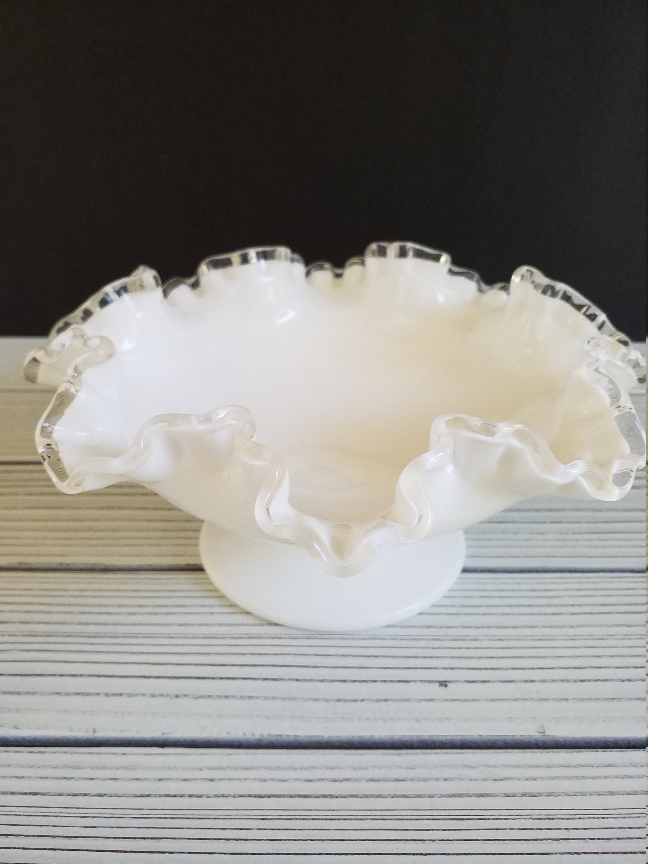 White Milk Glass Silvercrest Bowl Fenton Ruffled Rose Pedestal | Etsy