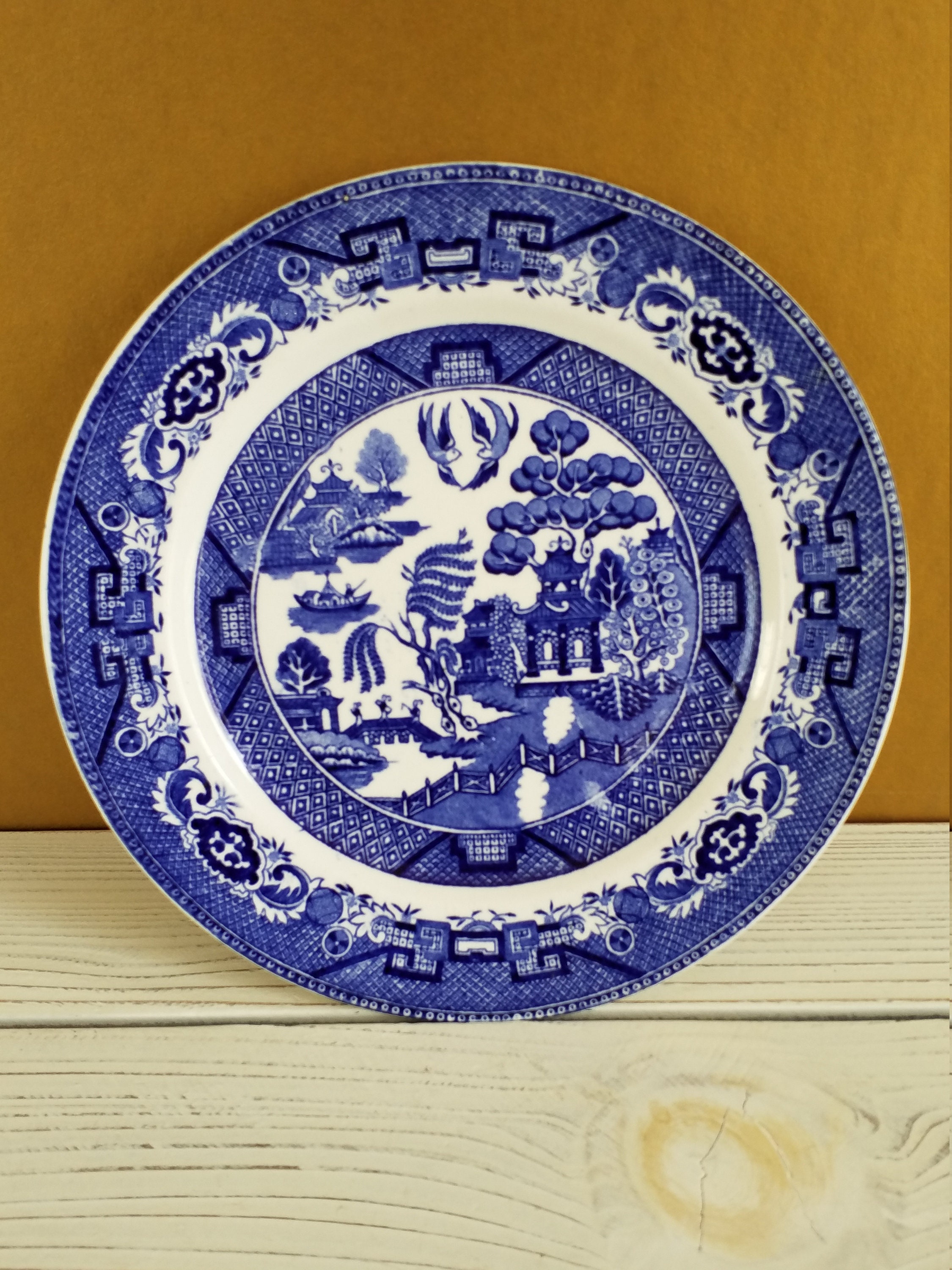 Blue Willow Reproduction China Plate Oriental Scene Made in | Etsy