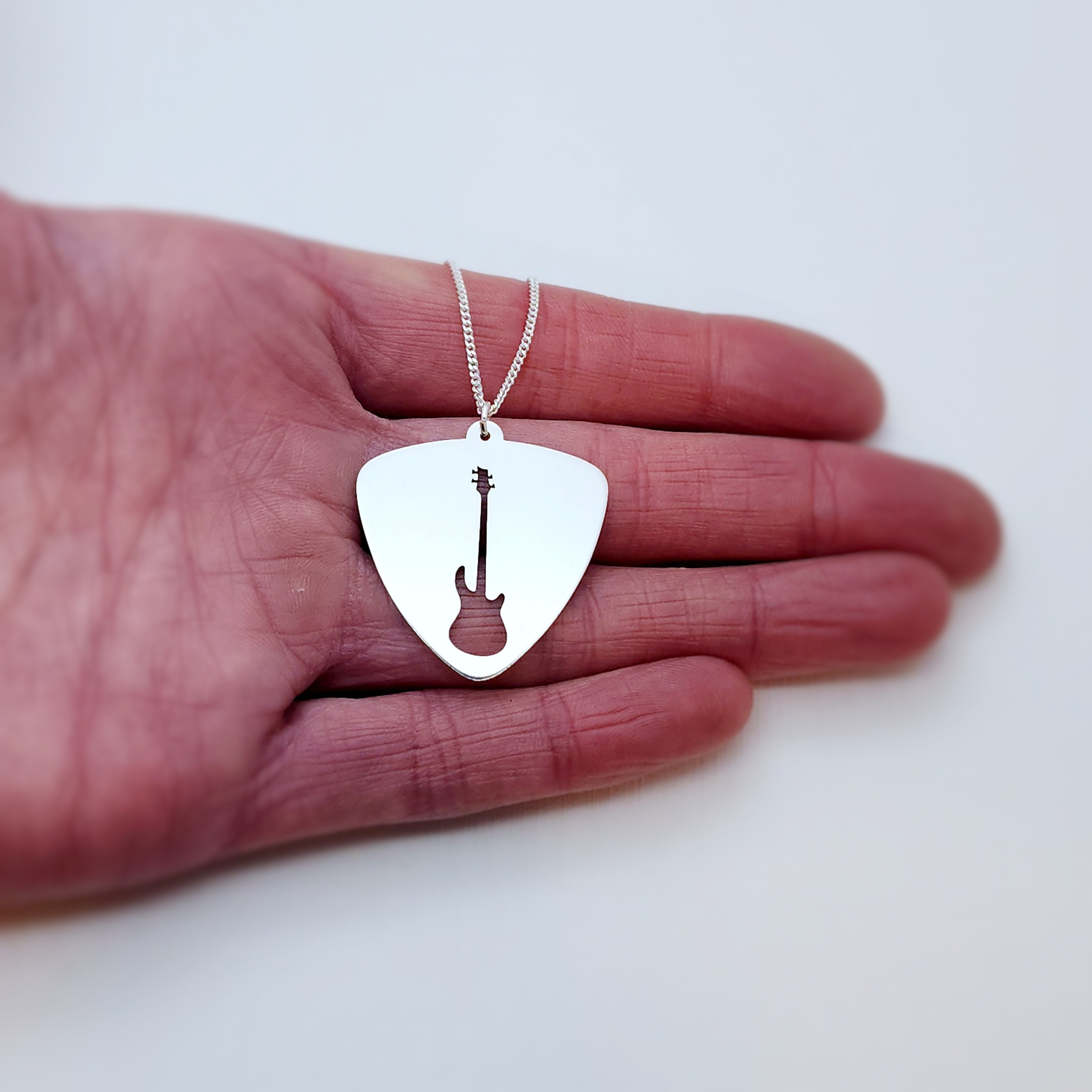 Bass Guitar Necklace , Guitar Pick Necklace, Sterling Silver Guitar ...