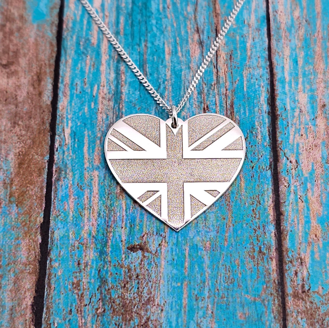 Silver Union Jack Pendant Necklace, British Flag Charm Jewelry, Patriot ...