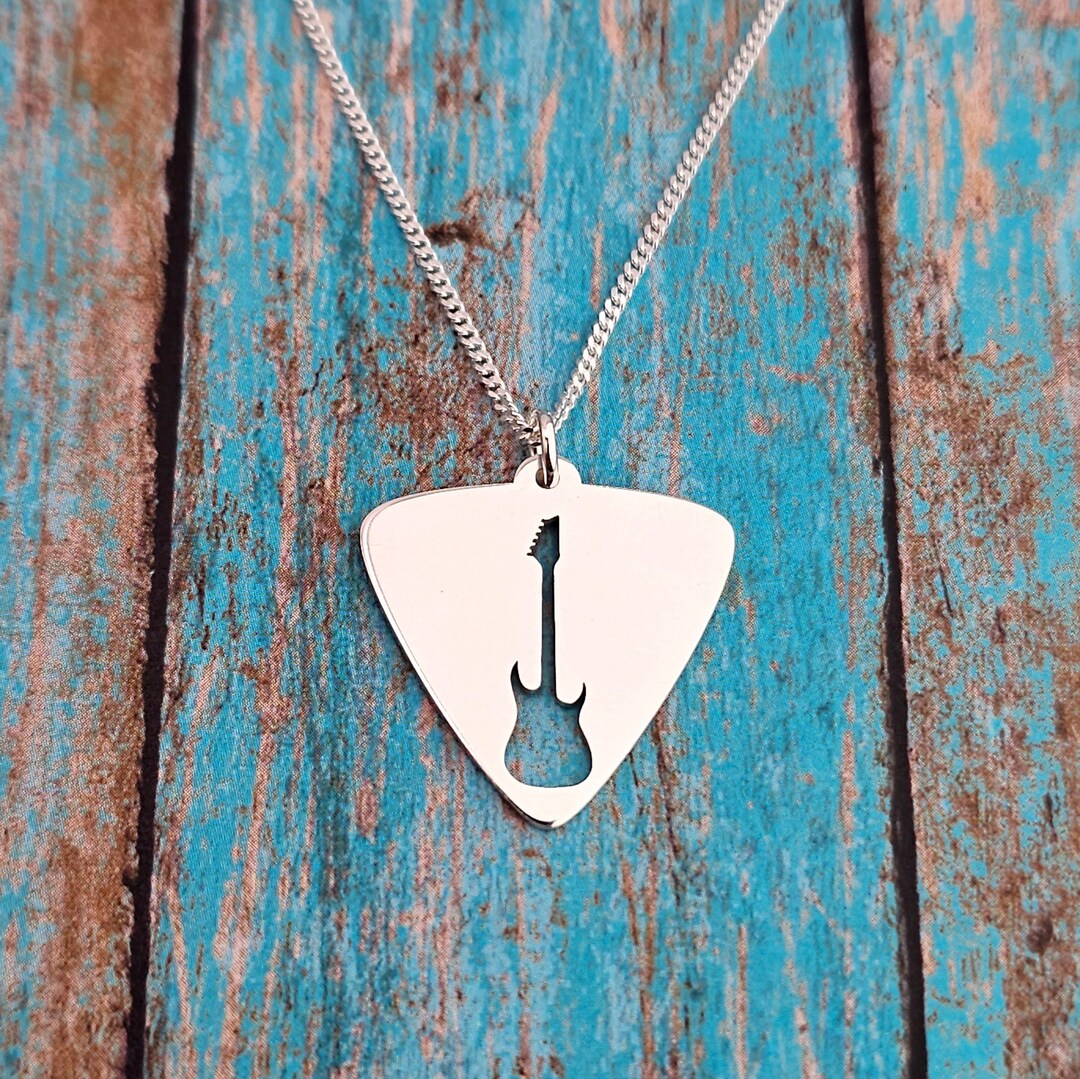 Electric Guitar Pick Necklace, Triangle Guitar Pick Pendant, Silver ...