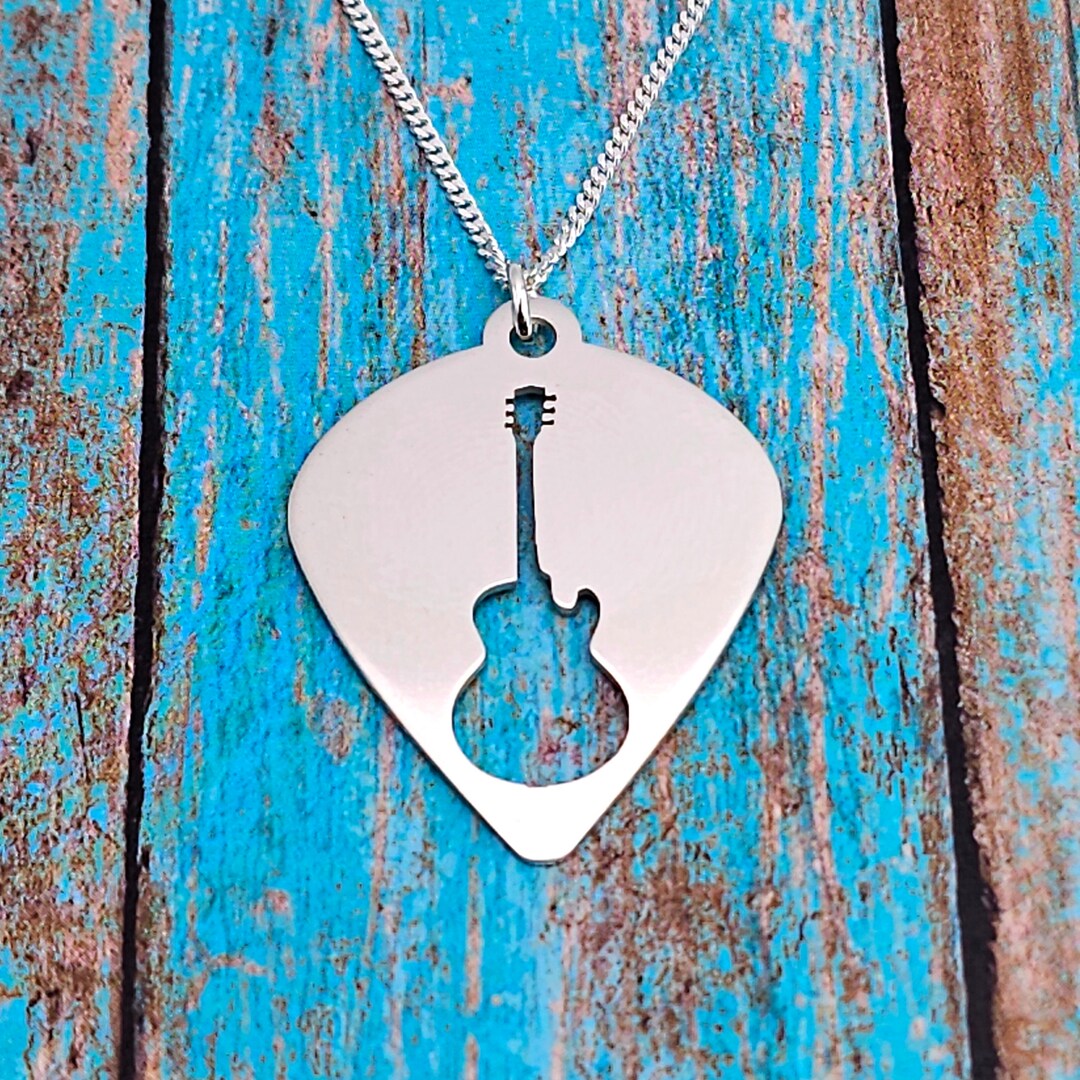 Jazz Guitar Pick Necklace, Jazz Guitar Necklace, Sterling Silver or ...