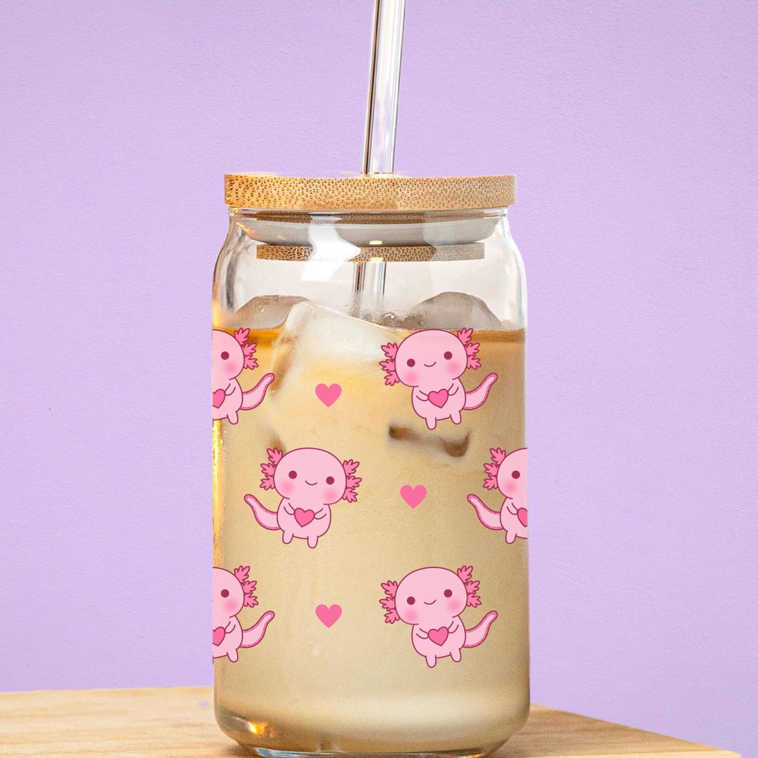 Axolotl Iced Coffee Cup, Iced Coffee Glass Cup, Cute Axolotl Glass ...