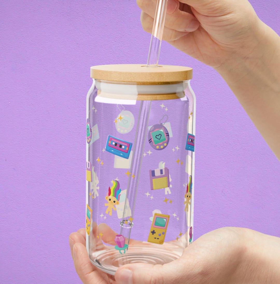 90s Iced Coffee Cup, Y2K Iced Coffee Glass Cup, Retro Glass Tumbler ...