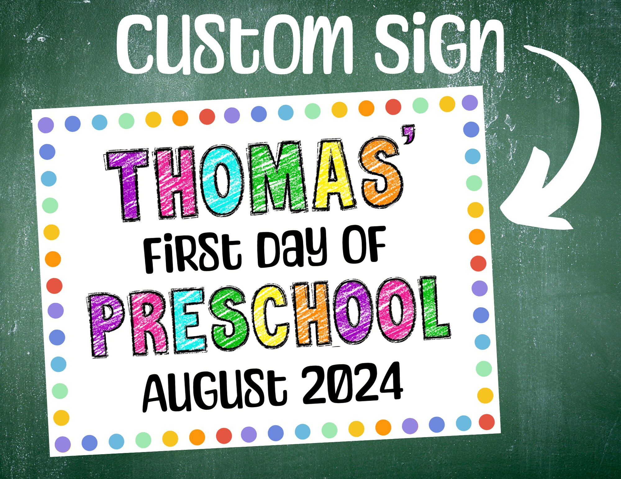 Printable Custom Name Sign for First Day of School Back to School ...