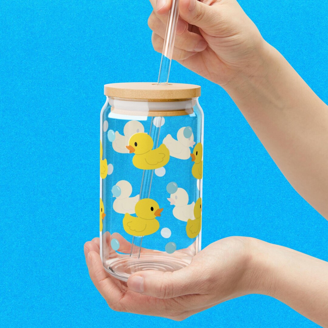 Rubber Duck Iced Coffee Cup Glass Cup, Rubber Ducky Glass Tumbler, Duck ...