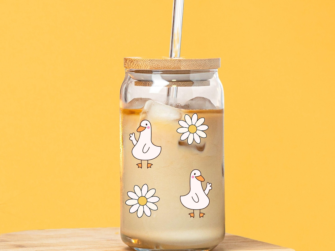 Duck Iced Coffee Cup, Iced Coffee Glass Cup, Cute Duck Glass Tumbler ...