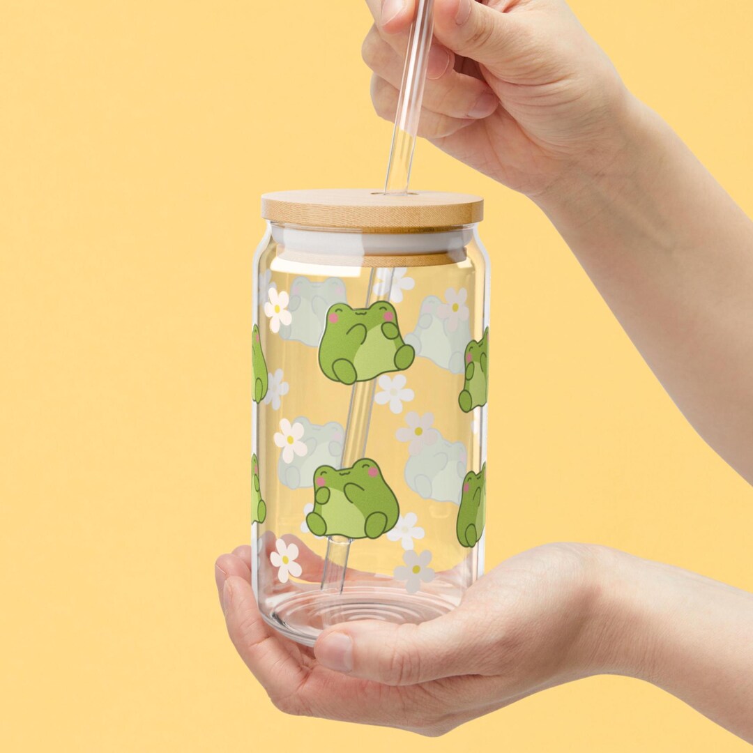 Frog Iced Coffee Cup, Iced Coffee Glass Cup, Cute Frog Glass Tumbler ...