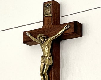 10 Wall Hanging Crucifix Squared Edge Antique Bronze Corpus Solid ...