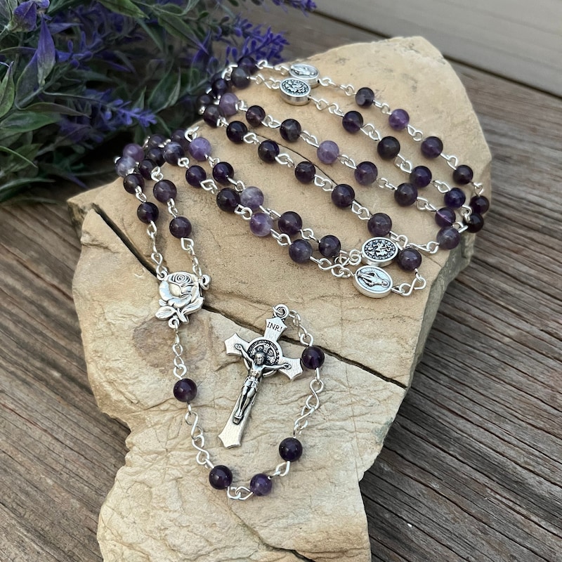 Silver Rosary Amethyst - Etsy