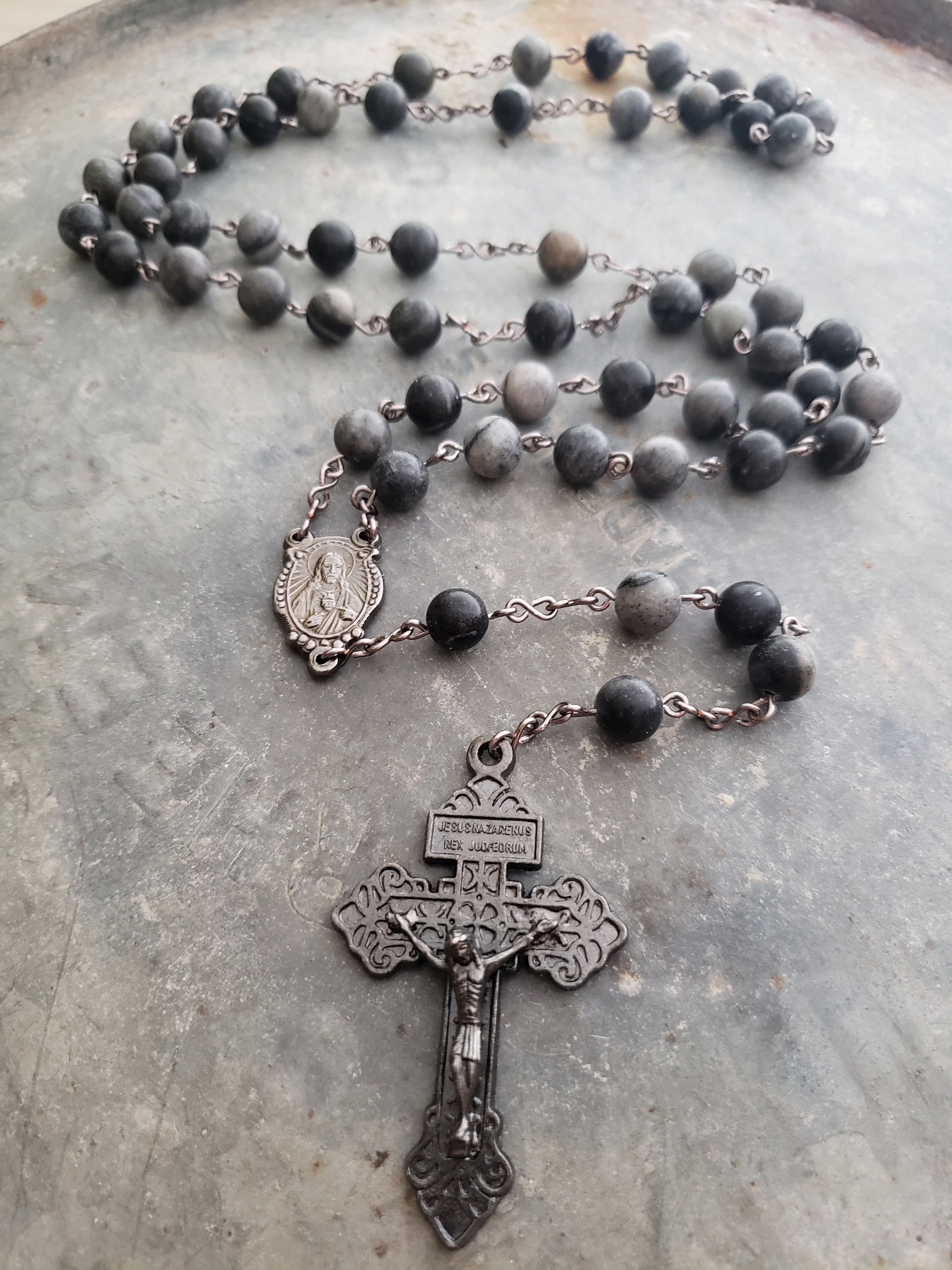 Matte Finish, Black Network Stone, Gunmetal Rosary - Catholic Rosary ...