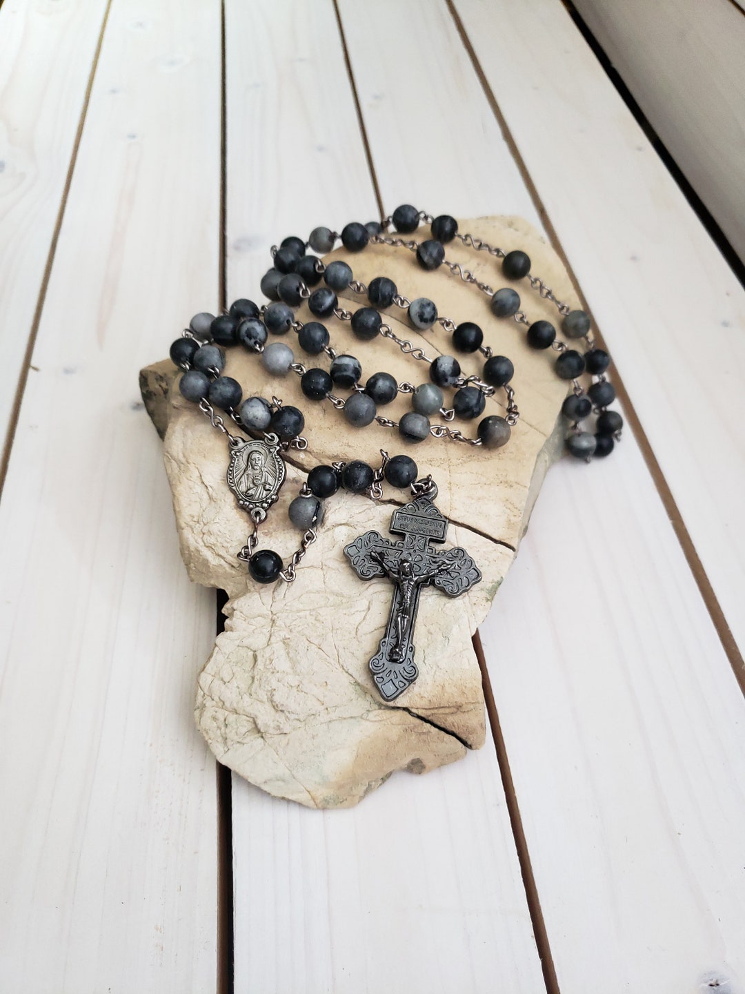 Matte Finish, Black Network Stone, Gunmetal Rosary - Catholic Rosary ...