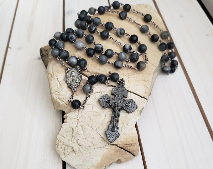 Matte Finish Black Network Stone Gunmetal Rosary Catholic | Etsy