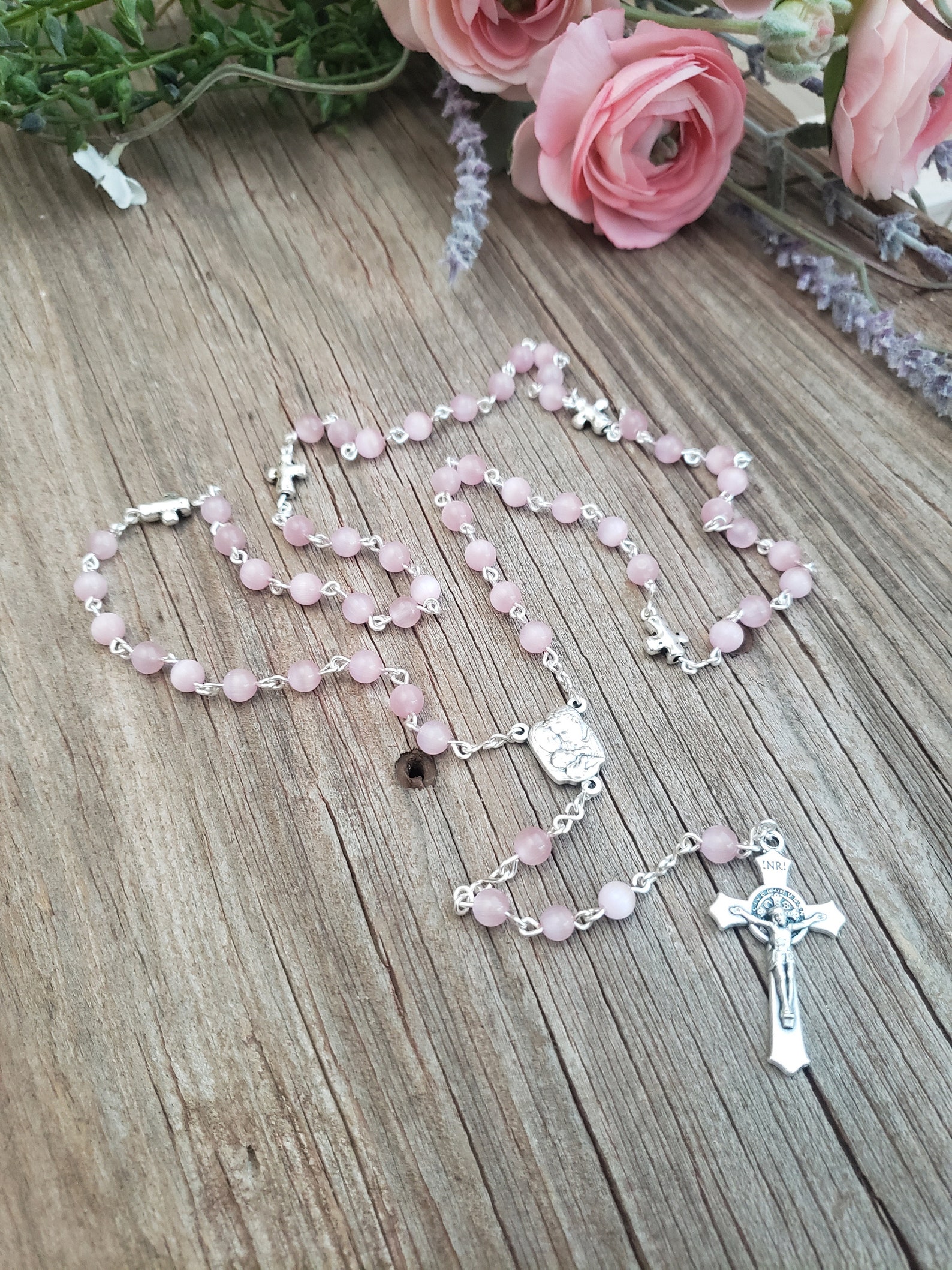 Girls Baptism Rosary - Pink Cats Eye Glass Catholic Rosary - Etsy