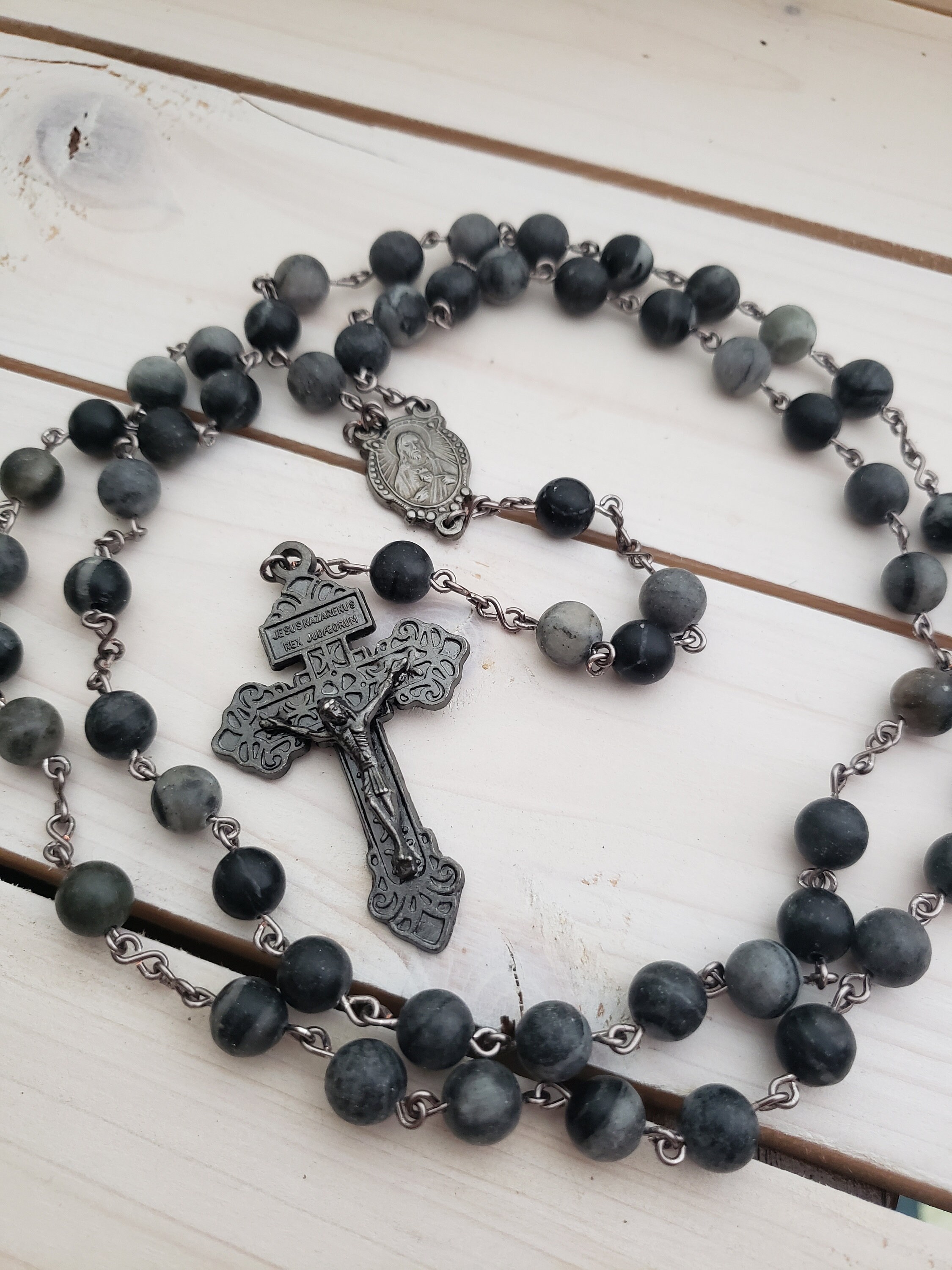 Matte Finish, Black Network Stone, Gunmetal Rosary - Catholic Rosary ...