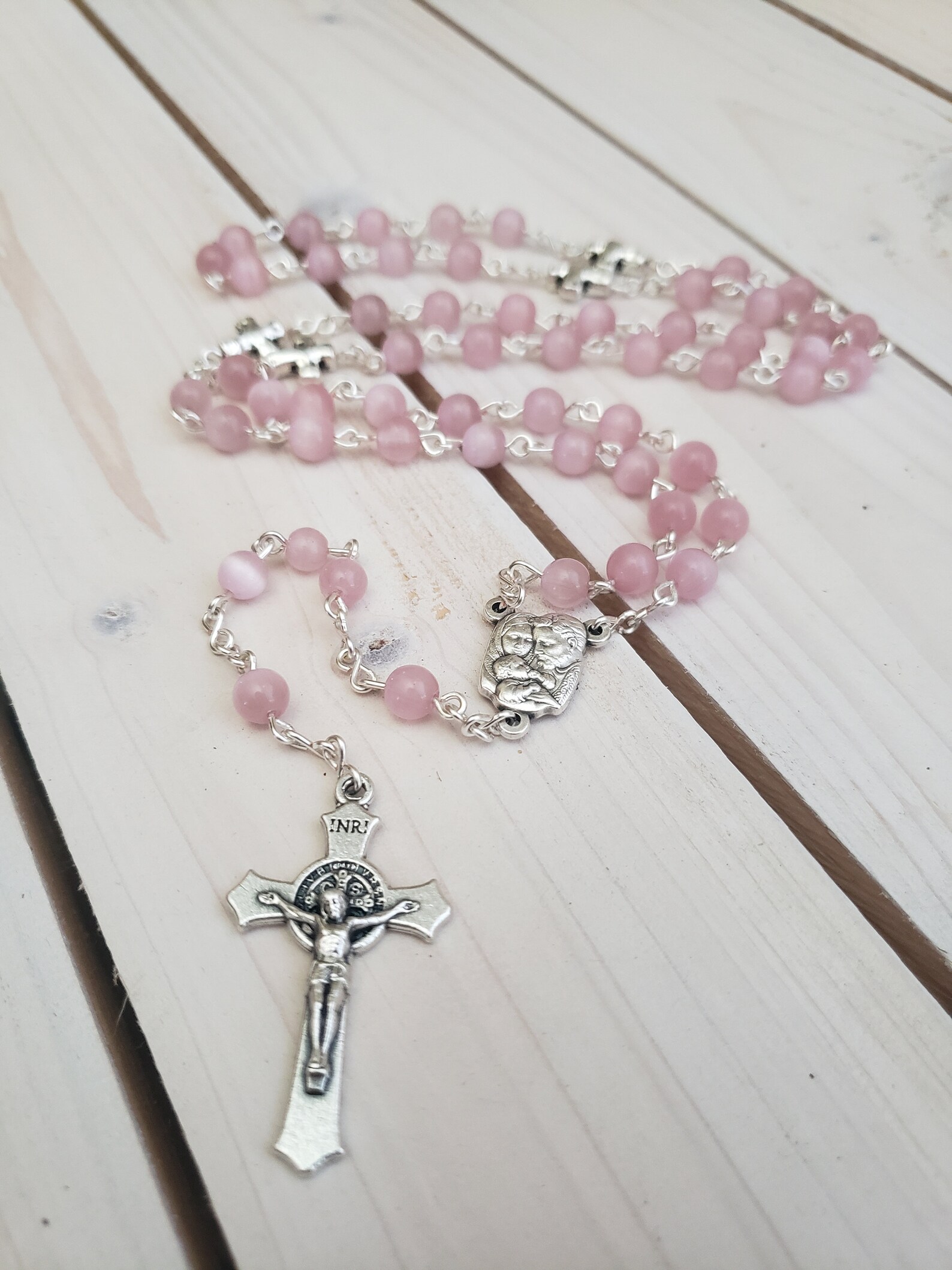 Girls Baptism Rosary - Pink Cats Eye Glass Catholic Rosary - Etsy