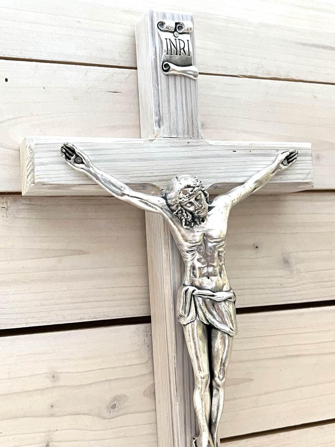 12 Wall Hanging Crucifix Reclaimed Barn Wood, White Wash Finish, Routed ...
