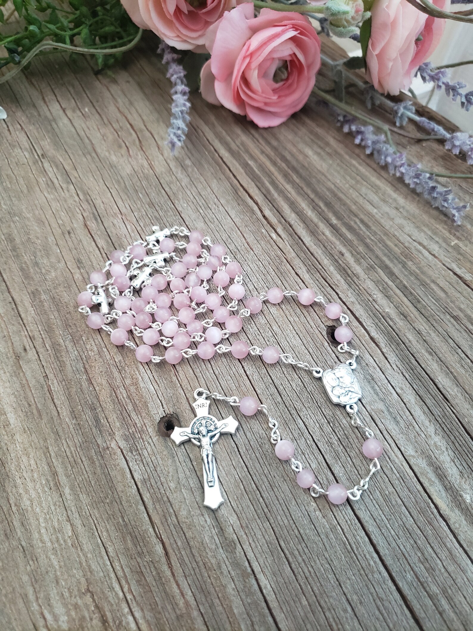 Girls Baptism Rosary - Pink Cats Eye Glass Catholic Rosary - Etsy