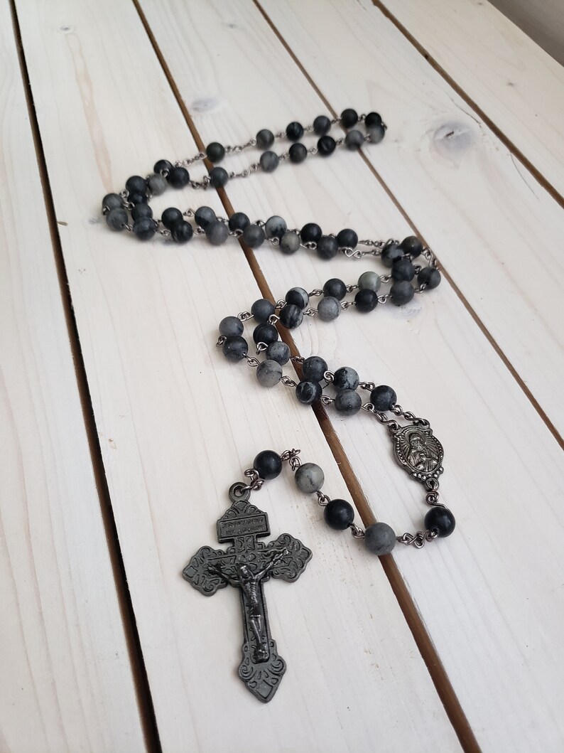 Matte Finish, Black Network Stone, Gunmetal Rosary - Catholic Rosary ...
