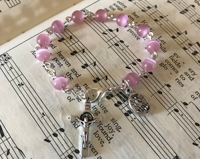 OCTOBER BIRTHSTONE Rosary Bracelet Pink Cats Eye Glass Beads - Etsy