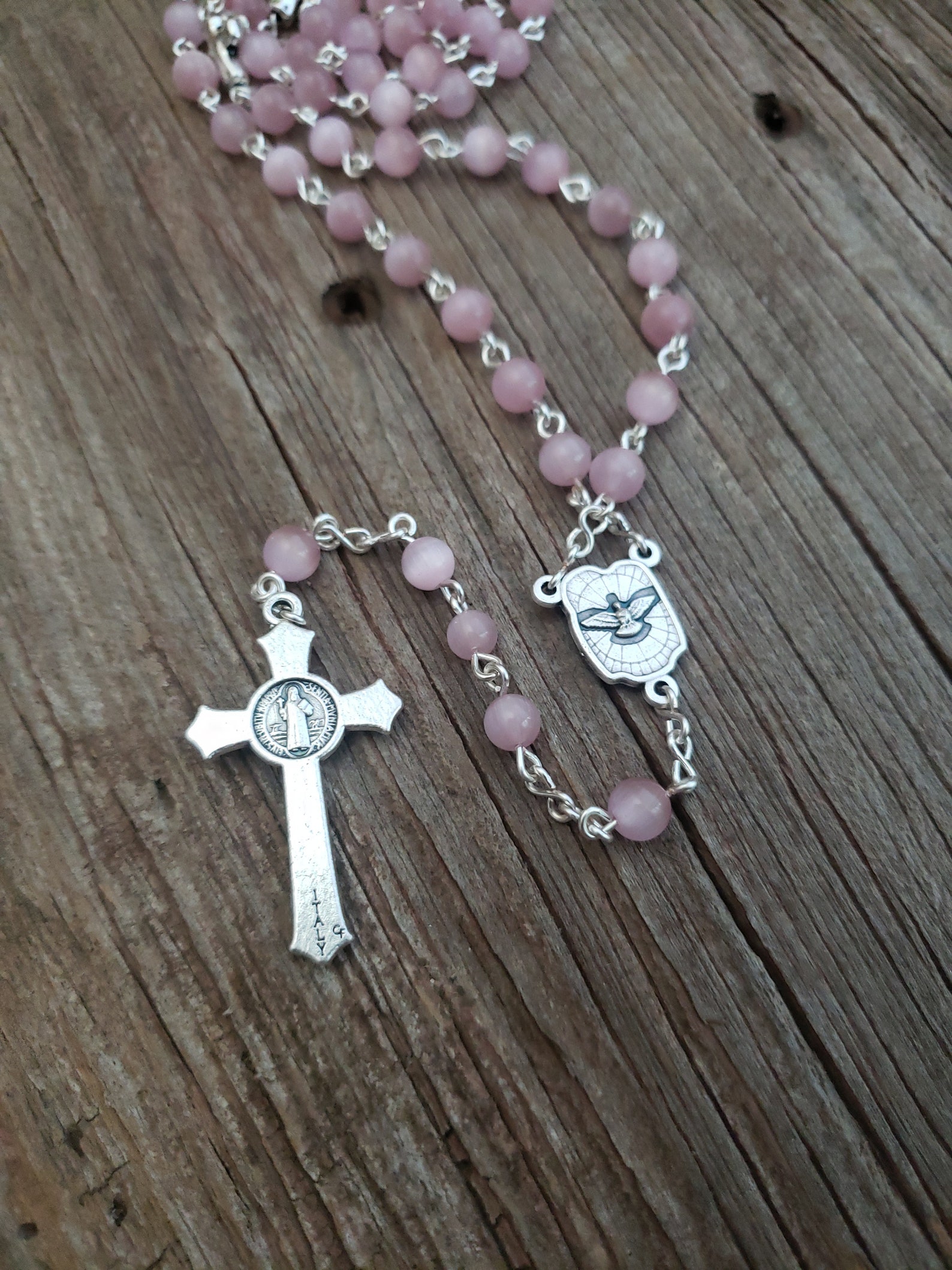Girls Baptism Rosary - Pink Cats Eye Glass Catholic Rosary - Etsy