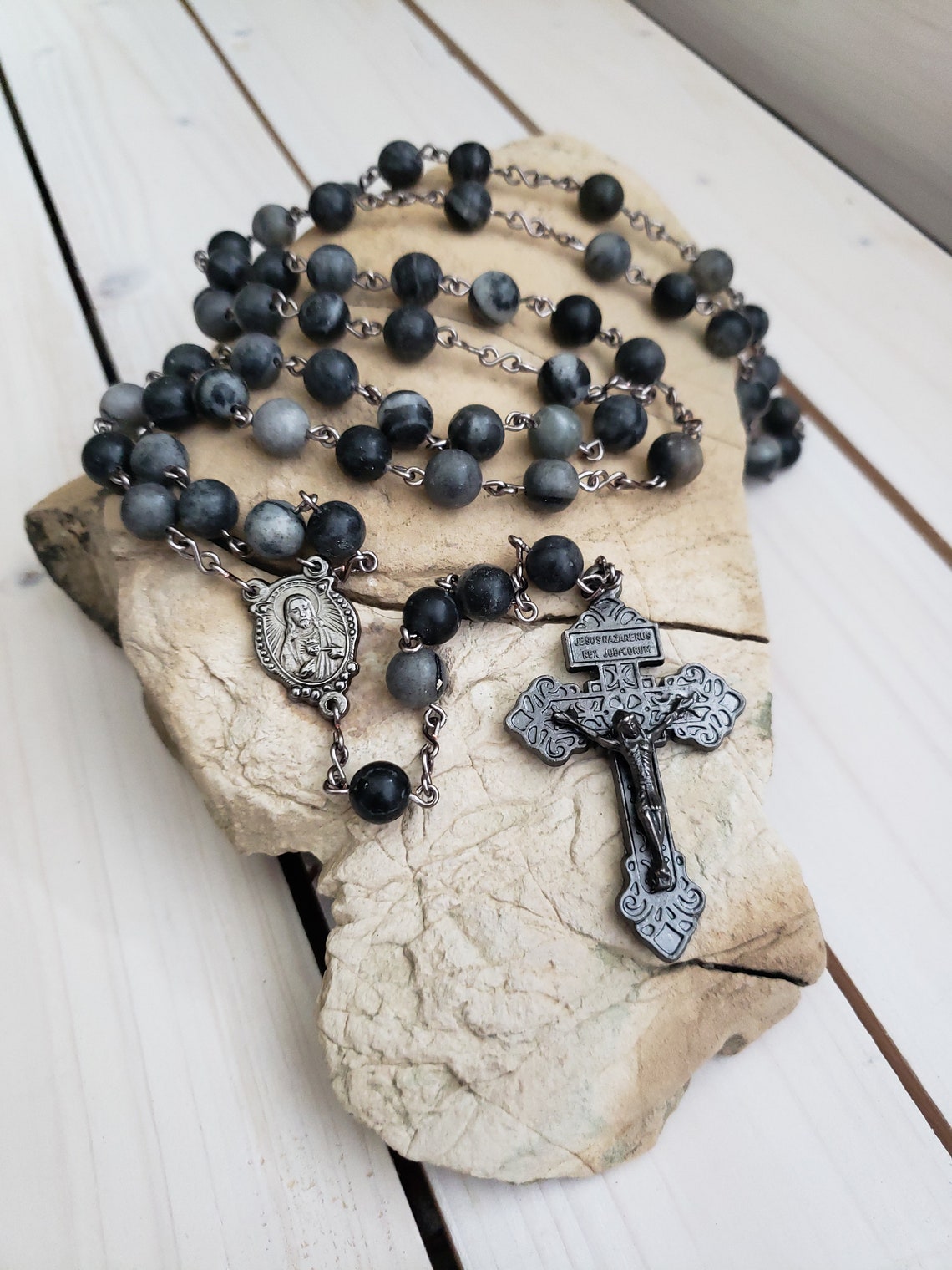 Matte Finish, Black Network Stone, Gunmetal Rosary - Catholic Rosary ...