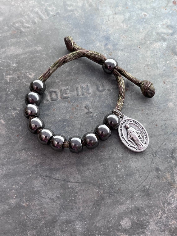 Camo Paracord Gunmetal Rosary Bracelet Etsy